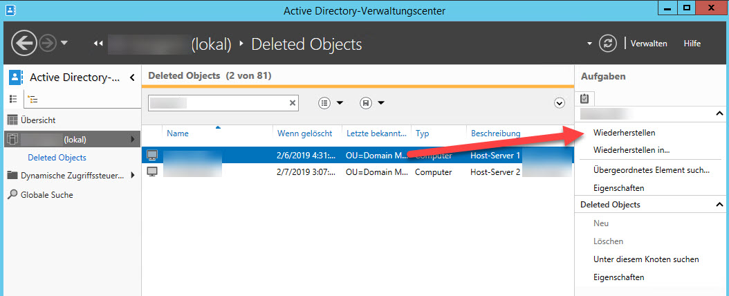 Active-Directory Objekt aus Papierkorb wiederherstellen – Theodor Jaggi
